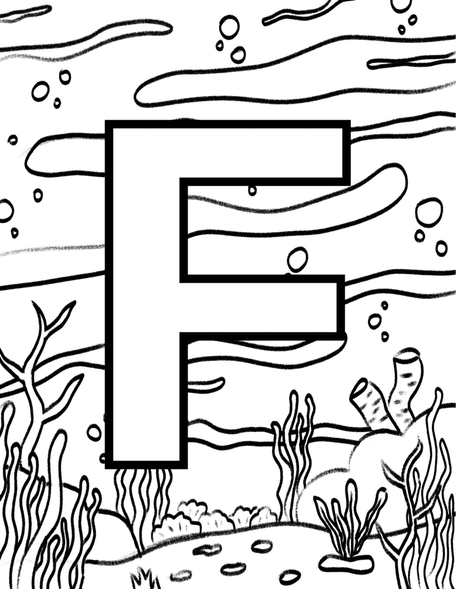A-Z 26 Pages Underwater Themed Alphabet Coloring Pages for Kids ...