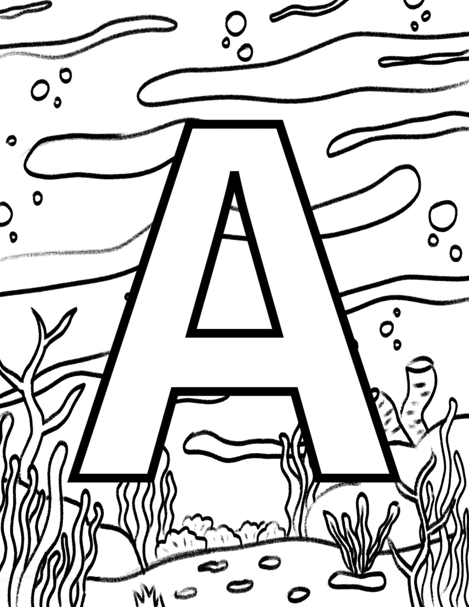 A-Z 26 Pages Underwater Themed Alphabet Coloring Pages for Kids ...