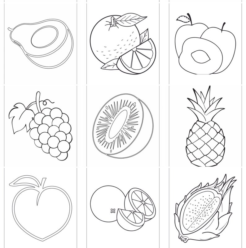 27 Pages of Different Fruits for Coloring Great Activity for - Etsy