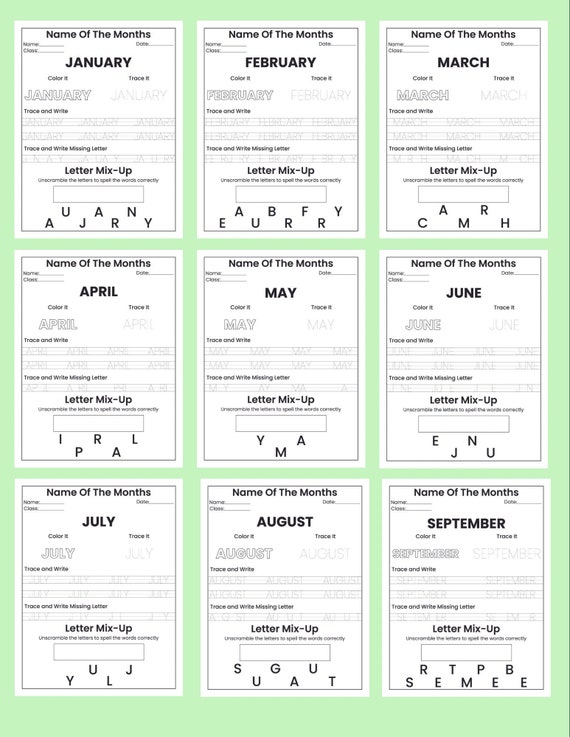 Trace Write and Color the 12 Months of the Year January - Etsy