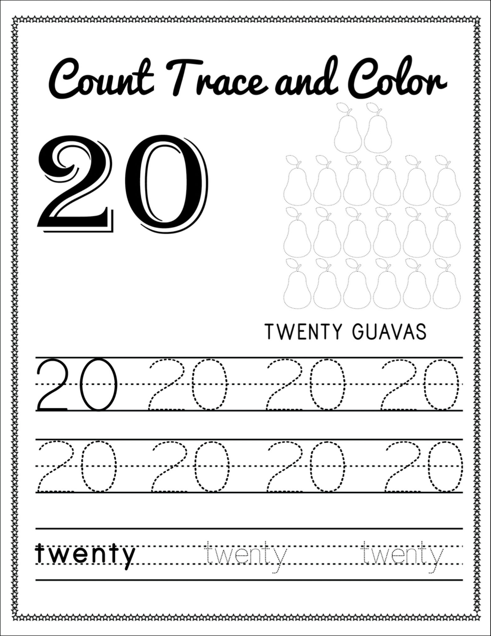 Count Trace and Color Worksheets Numbers 1-20 Great Activity - Etsy