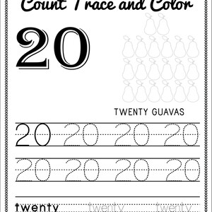 Count Trace and Color Worksheets Numbers 1-20 Great Activity - Etsy