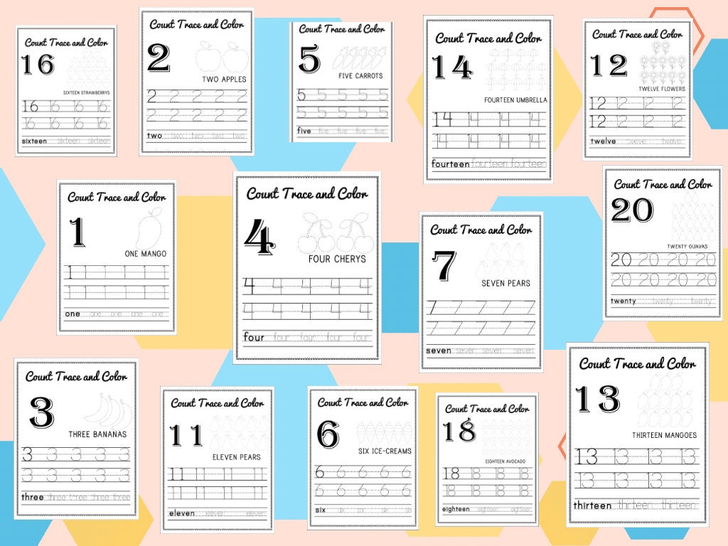 Count Trace and Color Worksheets Numbers 1-20 Great Activity for Back ...