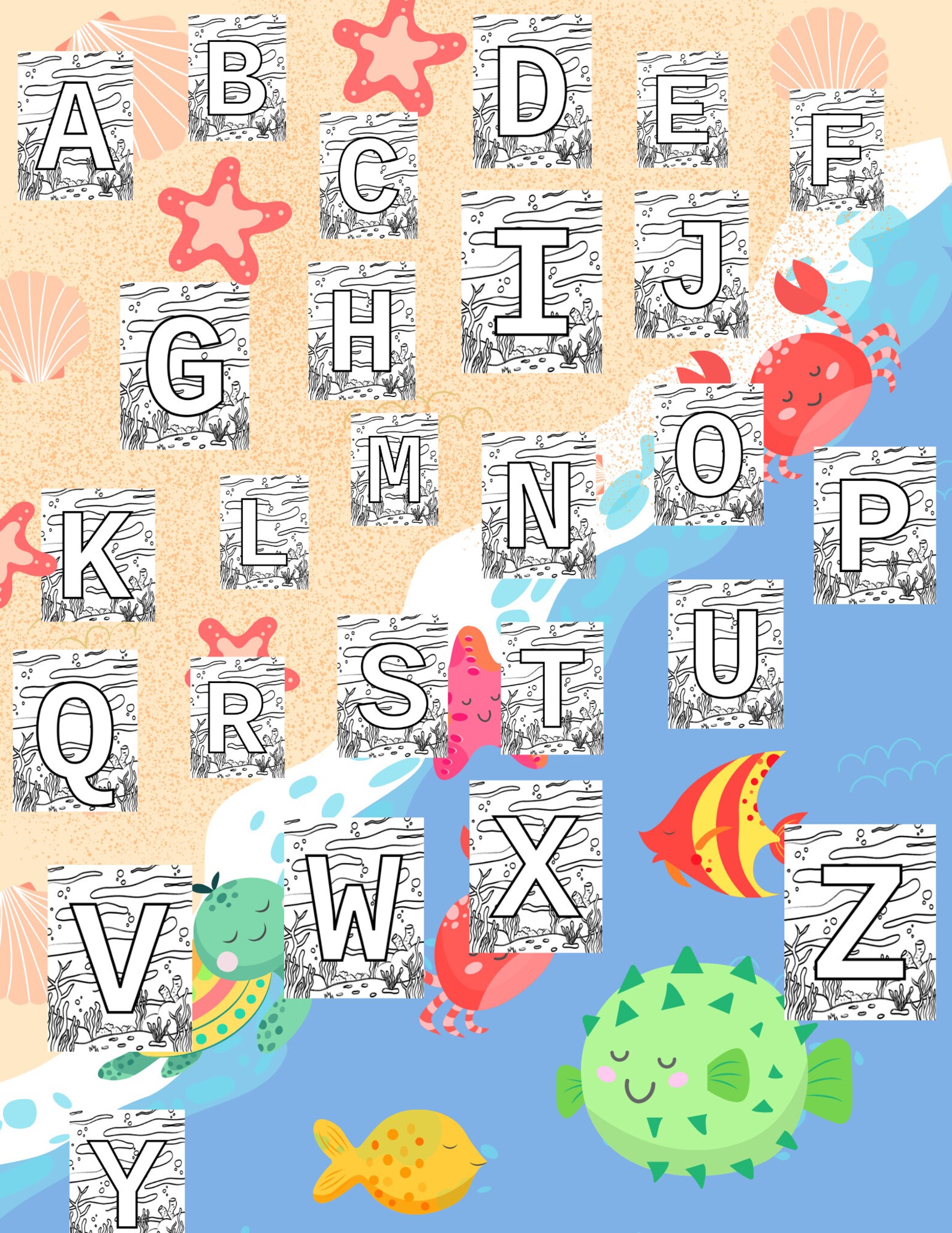 A-Z ( 26 Pages ) Underwater Themed Alphabet Coloring Pages for Kids ...