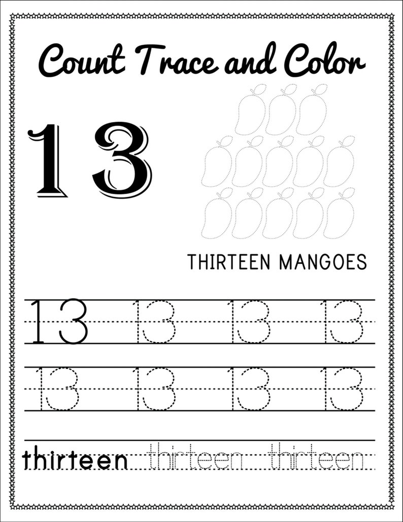 Count Trace and Color Worksheets Numbers 1-20 Great Activity - Etsy