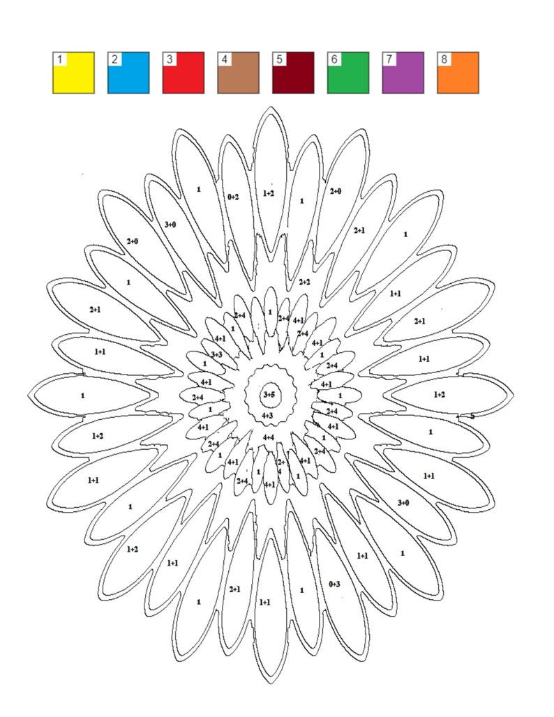 Color by Numbers Flower Worksheets - Etsy