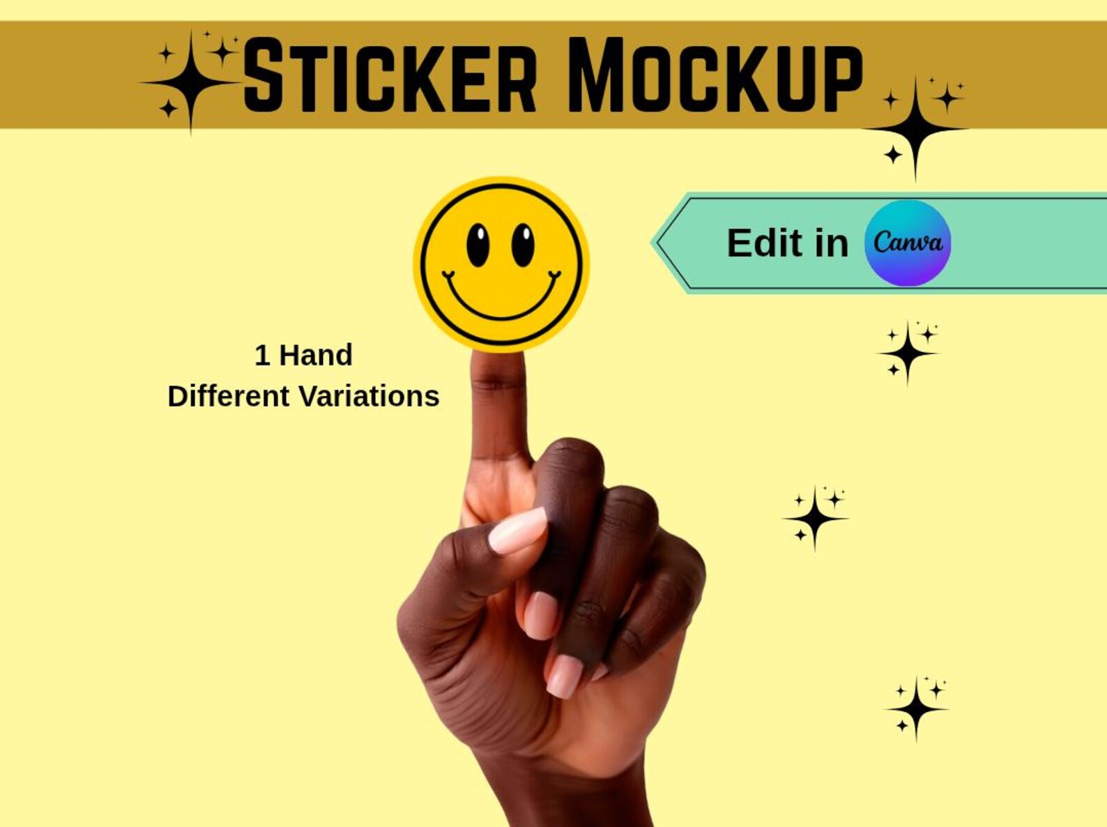 Black Female Hand Sticker Mockup | Editable With Canva | Brown Hand ...