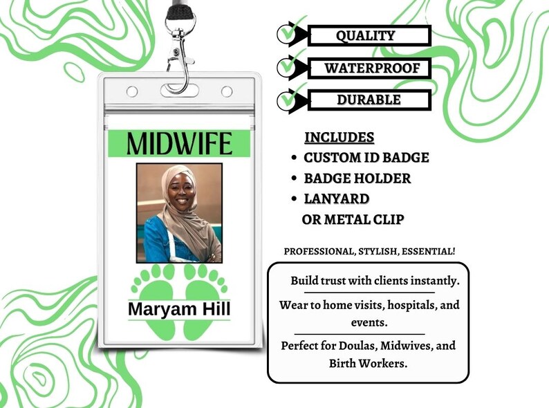 PRINTED Custom Doula Midwife ID Card Badges | Birthworker ID Card ...