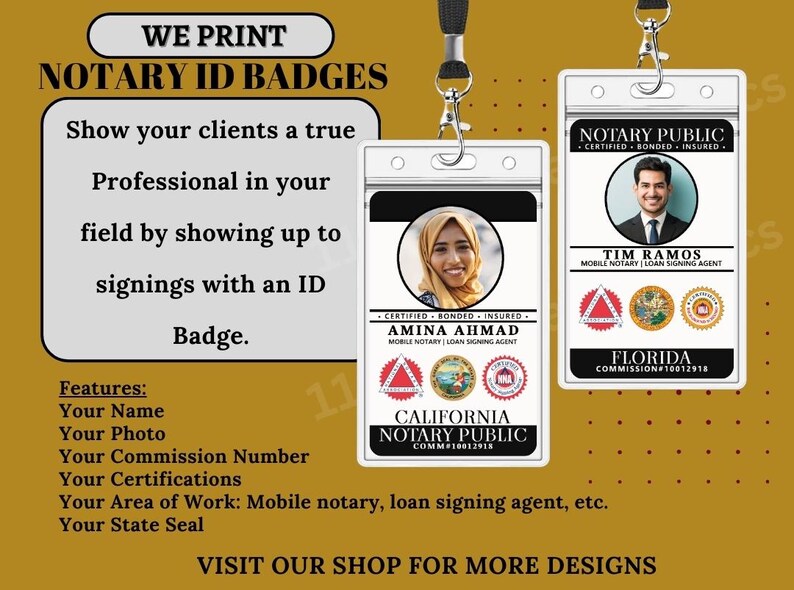 PRINTED Notary Public ID Badge | Mobile Notary Identification Card ...