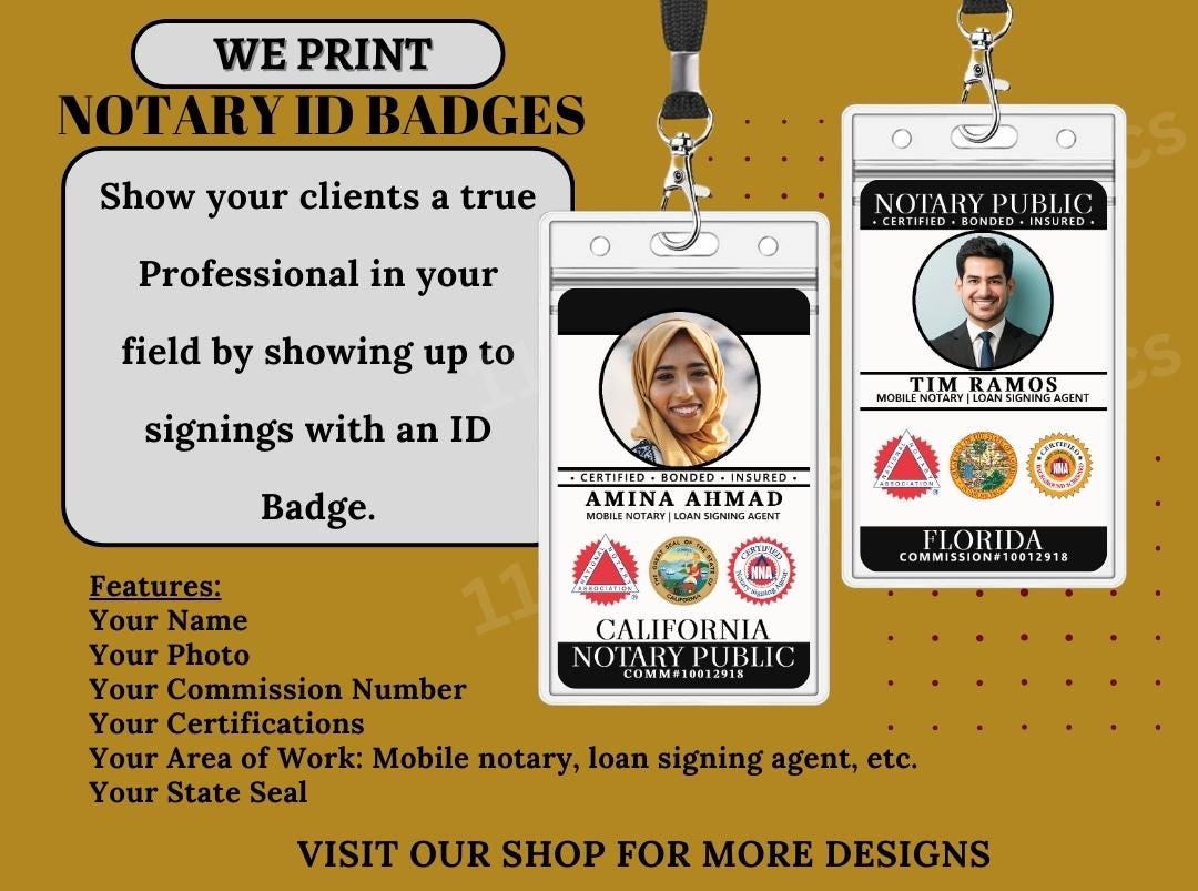 PRINTED Notary Public ID Badge | Mobile Notary Identification Card ...