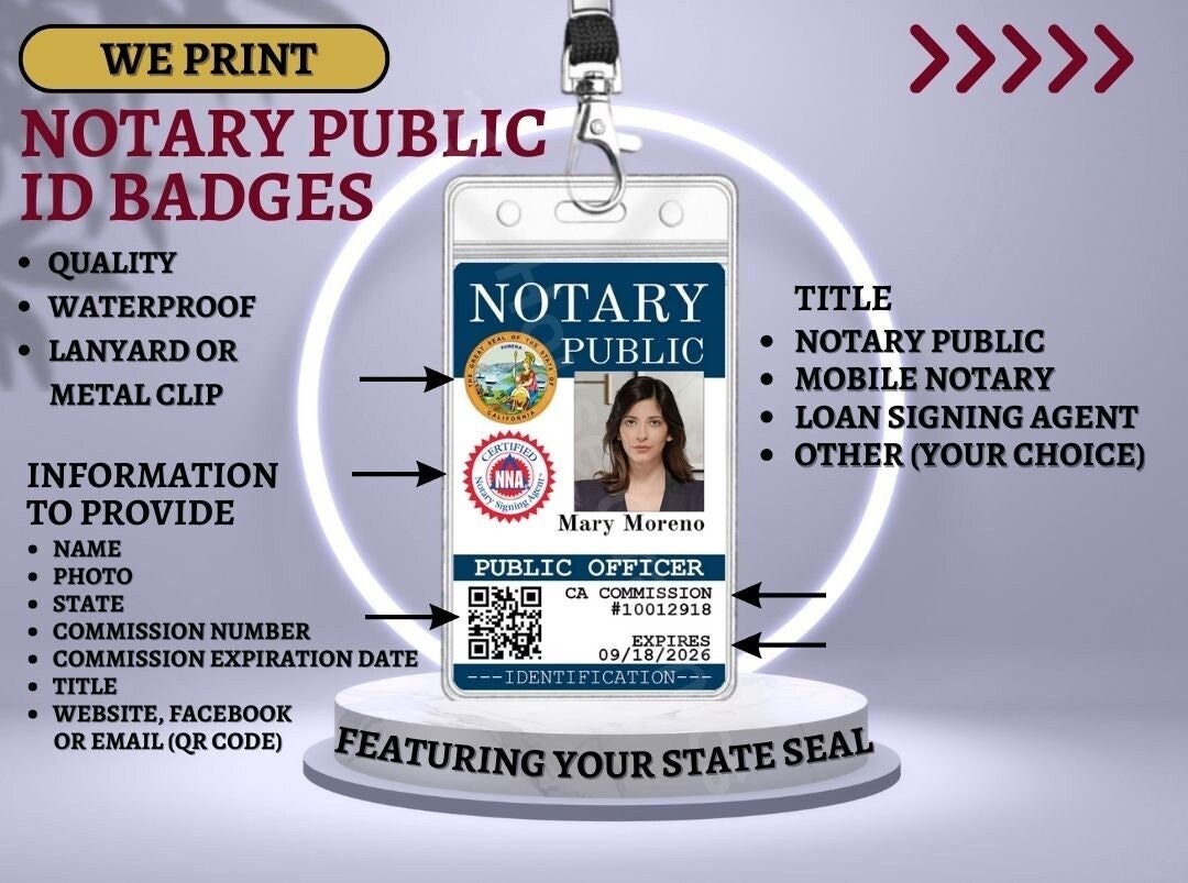 WE PRINT Notary Public ID Badge Mobile Notary Identification Card ...