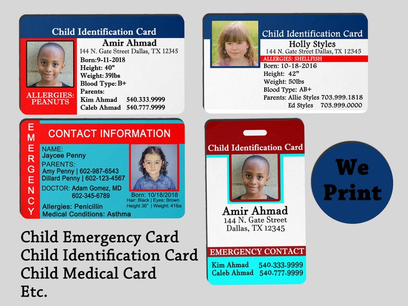 We Print & Design Emergency Child Identification Cards | Childrens ...