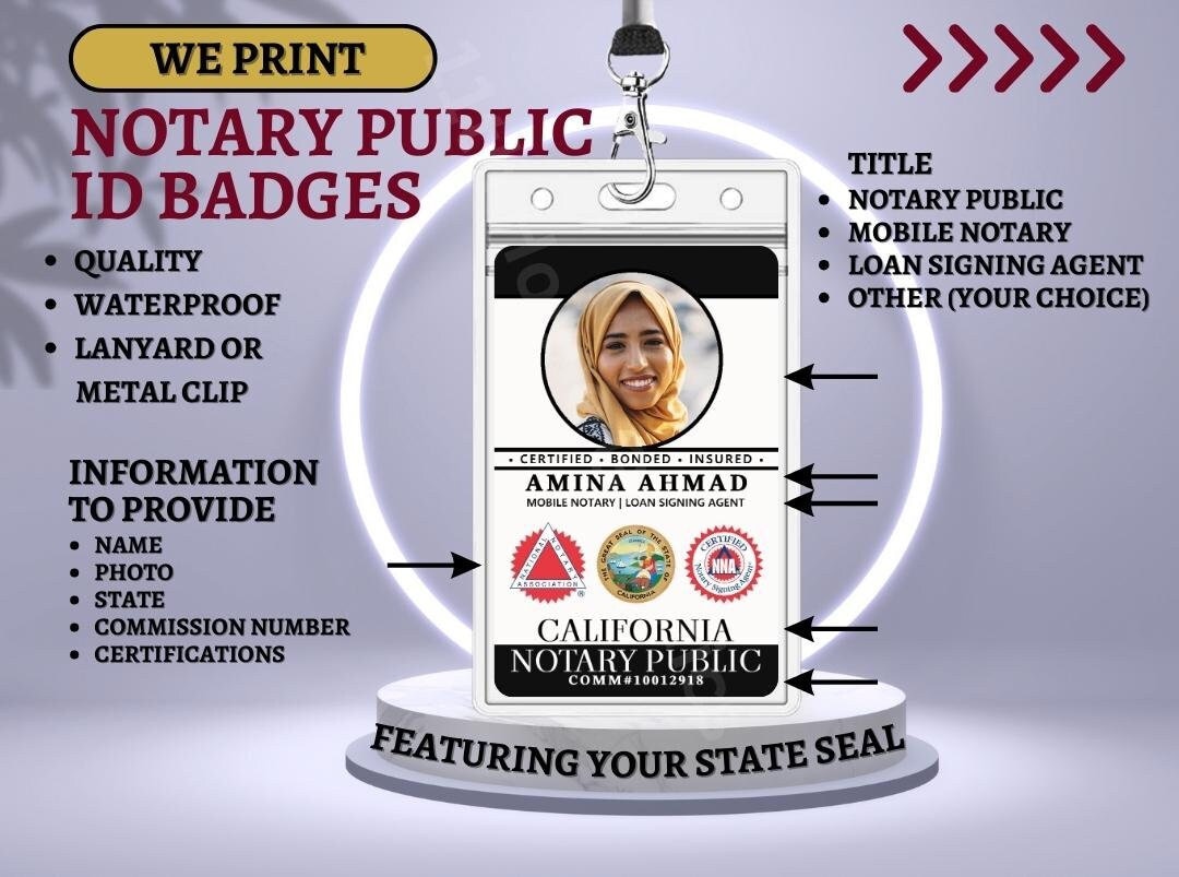 PRINTED Notary Public ID Badge | Mobile Notary Identification Card ...