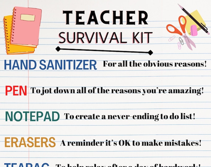 Customized Teacher Survival Kit Printable - Etsy