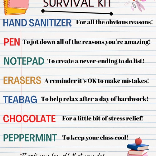 Survival Kit for Teachers Printable PDF - Etsy