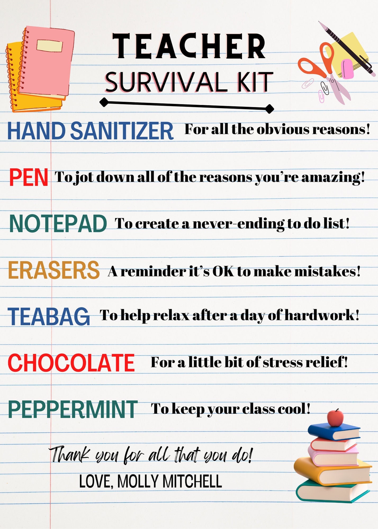Customized Teacher Survival Kit Printable - Etsy