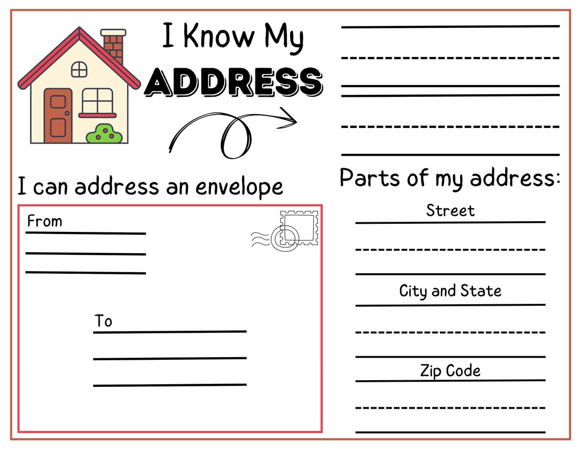 Kids Address Activity Sheet - Etsy
