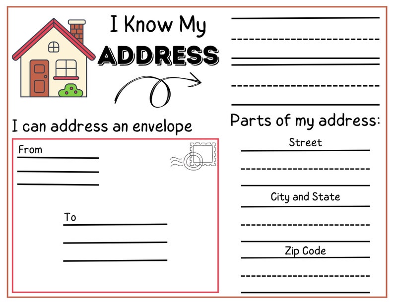 Kids Address Activity Sheet - Etsy