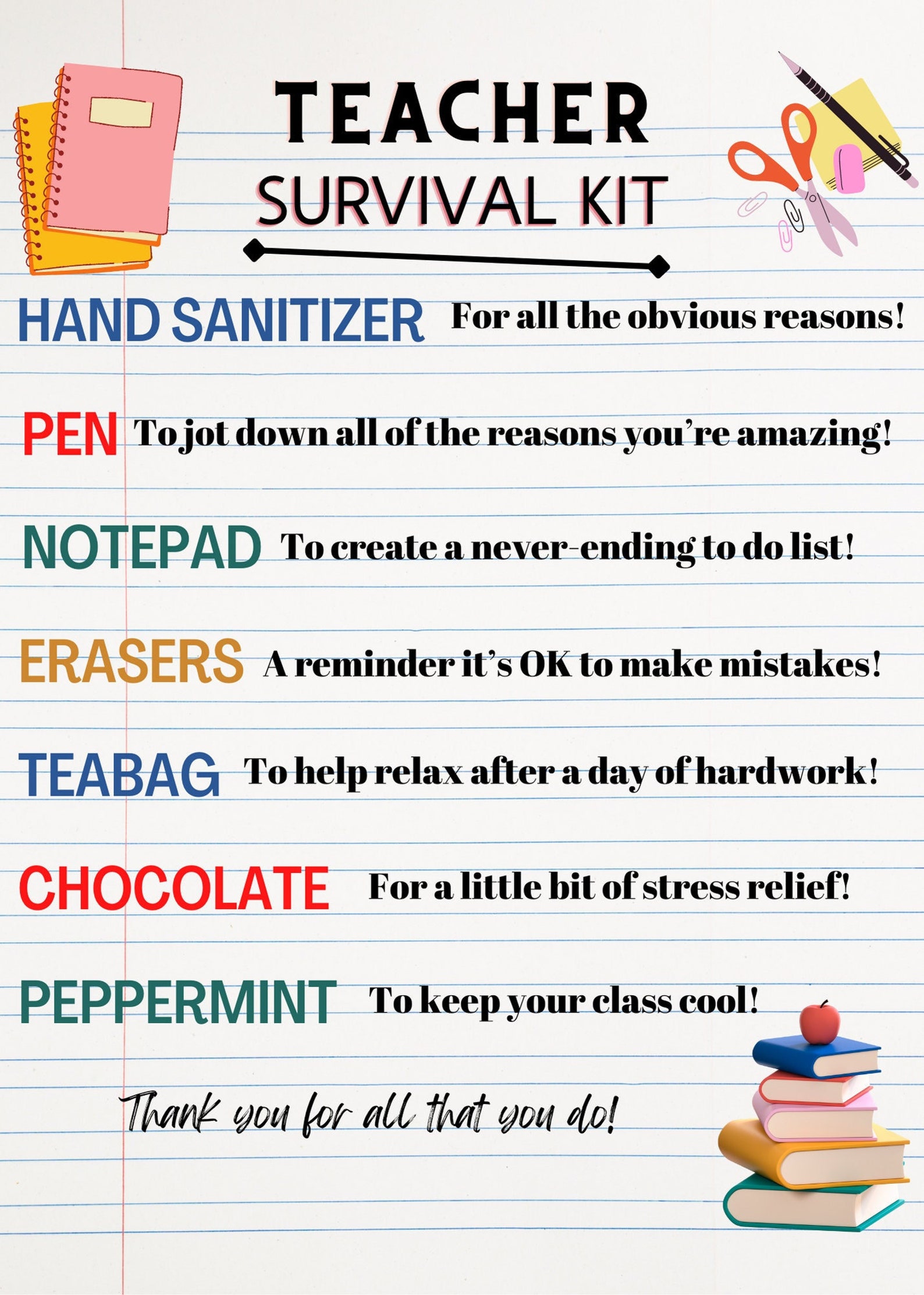 Teacher Survival Kit Printable - Etsy