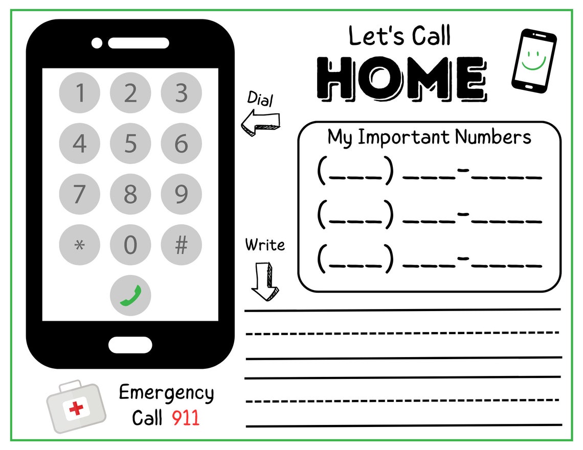 Kids Phone Number Activity Sheet - Etsy
