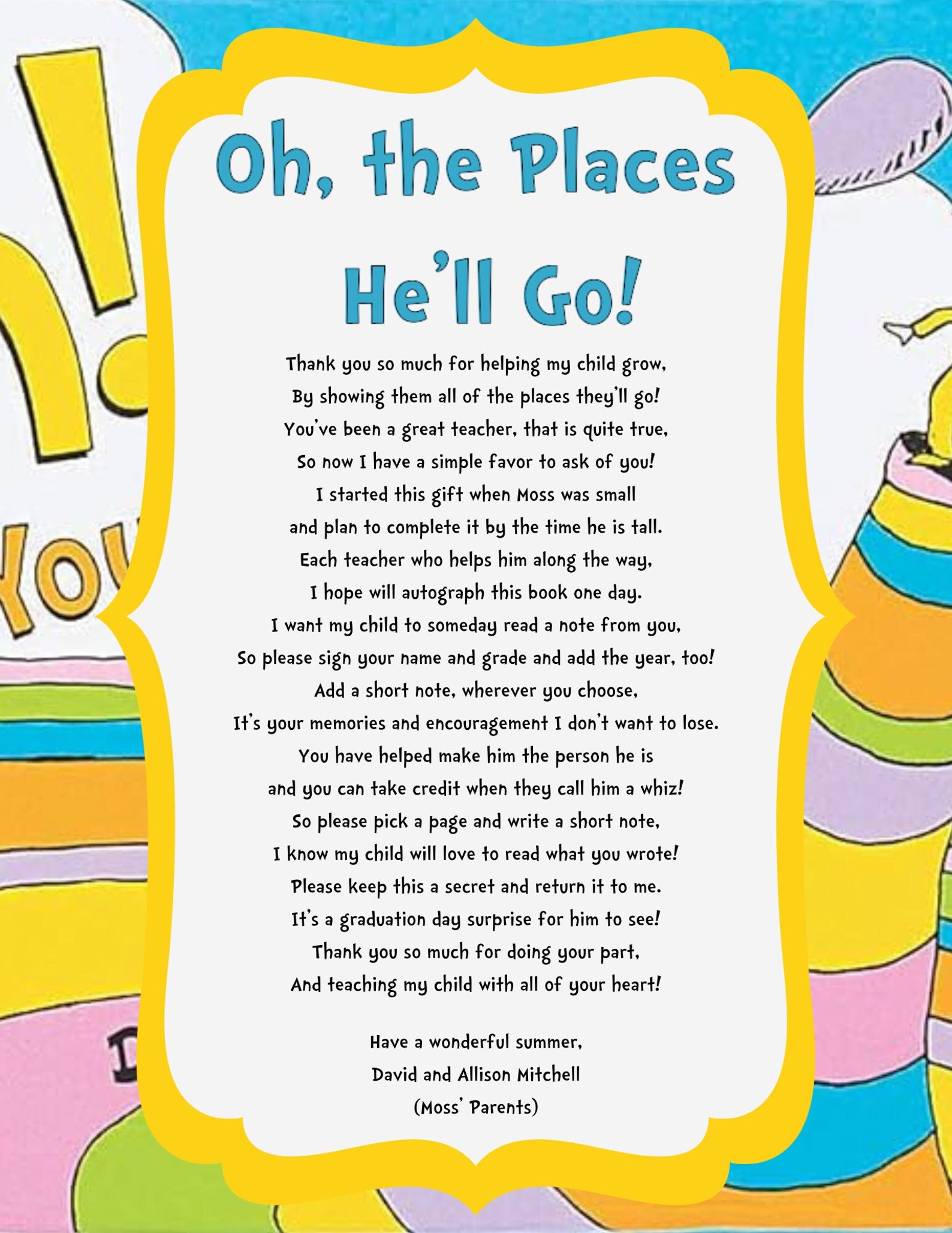 Oh, the Place's You'll Go! Teacher Instruction Card - Etsy