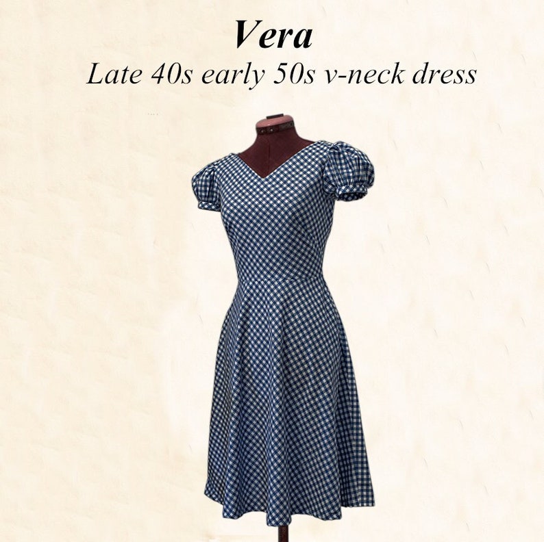 Vera PDF Sewing Pattern Late 40s Early 50s Vintage Retro V-neck Dress ...