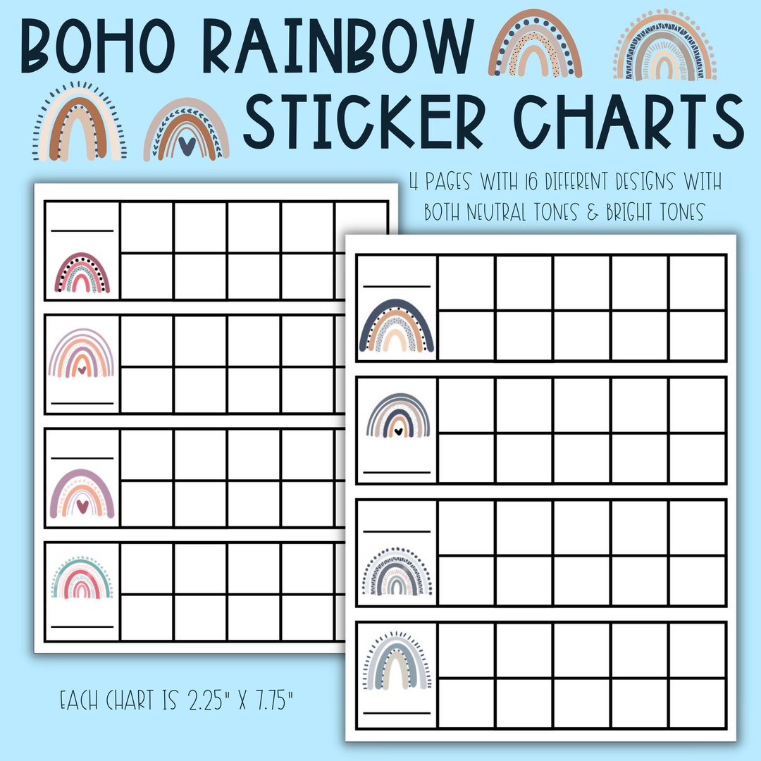 Boho Rainbow Sticker Charts - Etsy