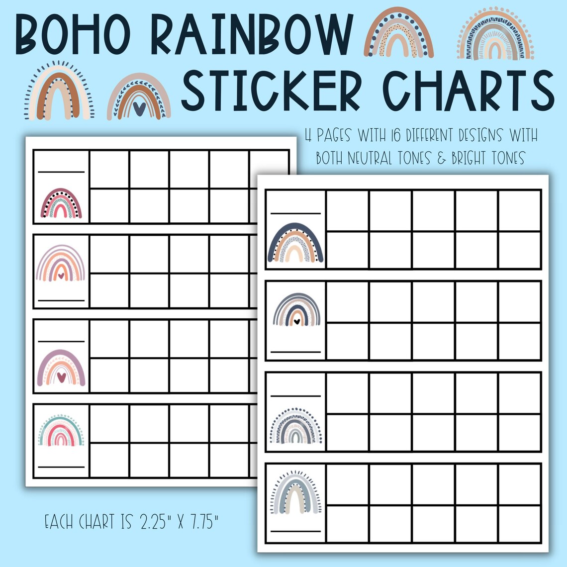 Boho Rainbow Sticker Charts - Etsy