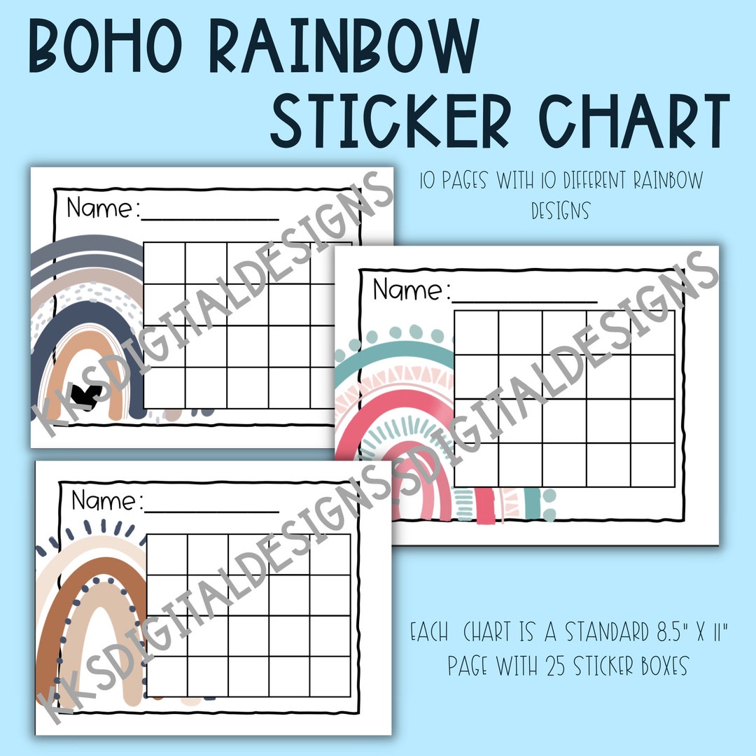 Boho Rainbow Full Page Sticker Chart - Etsy