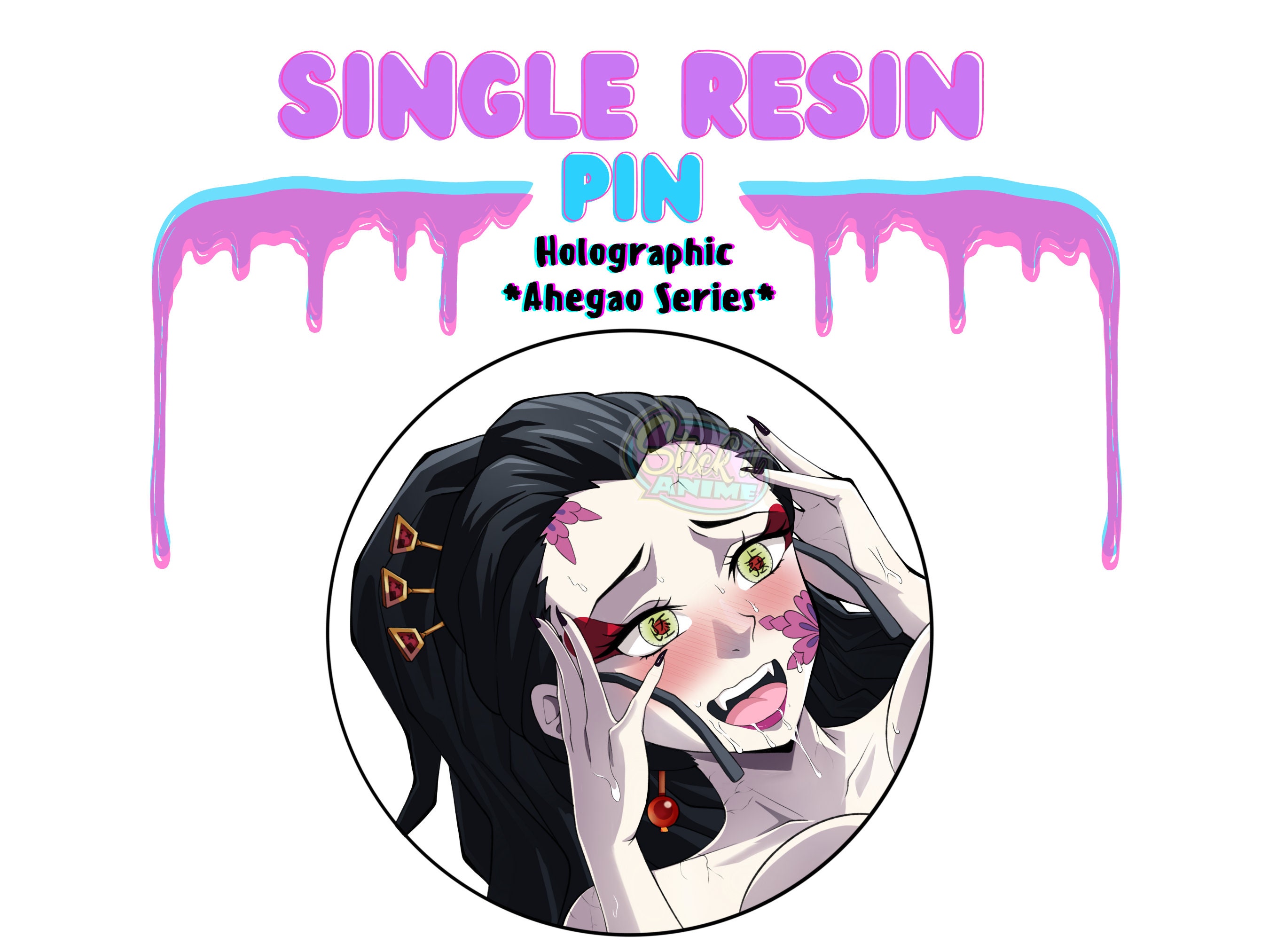 1x Single Ahegao Waifu Pin Holographic Colored Resin Lewd Etsy