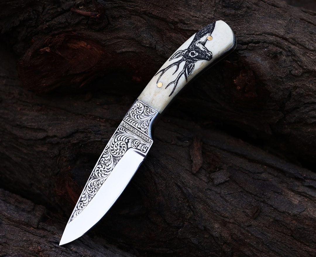 Hand Engraved Knife Premium D2 Steel Hunting Knife Unique - Etsy