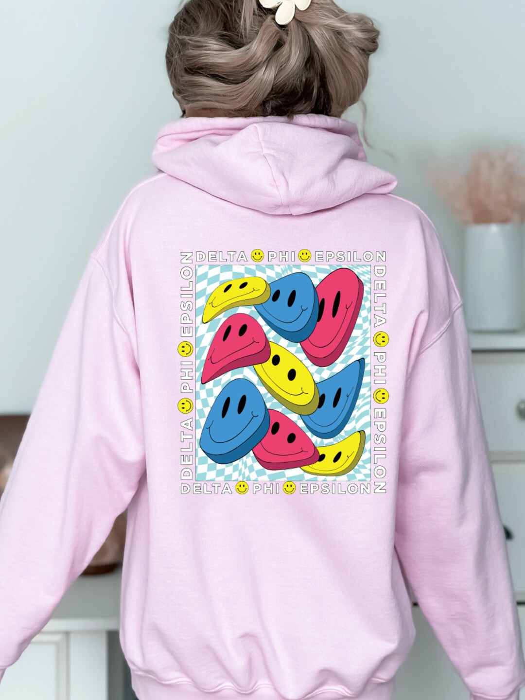 Delta Phi Epsilon Trippy Smiley Cute Trendy Dphie Sorority Hoodie ...