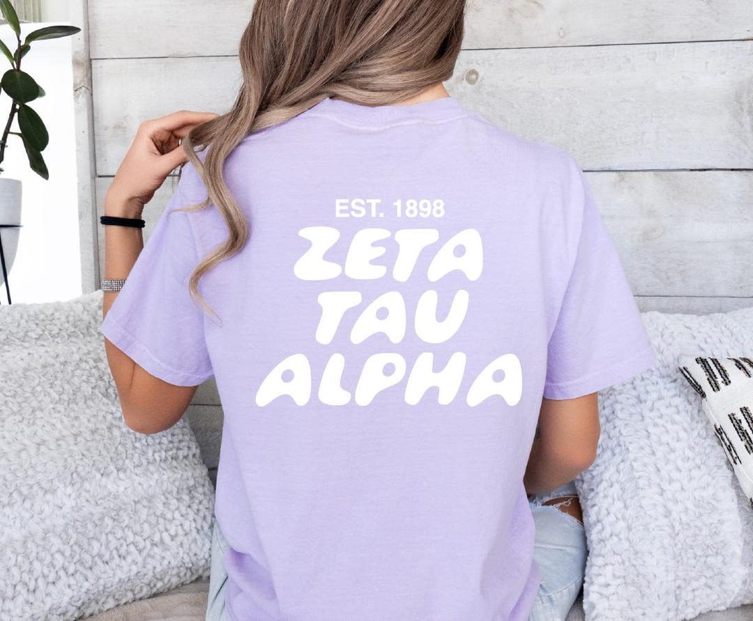 Zeta Tau Alpha Bubble Letter T-shirt ZTA Trendy College Greek Custom ...