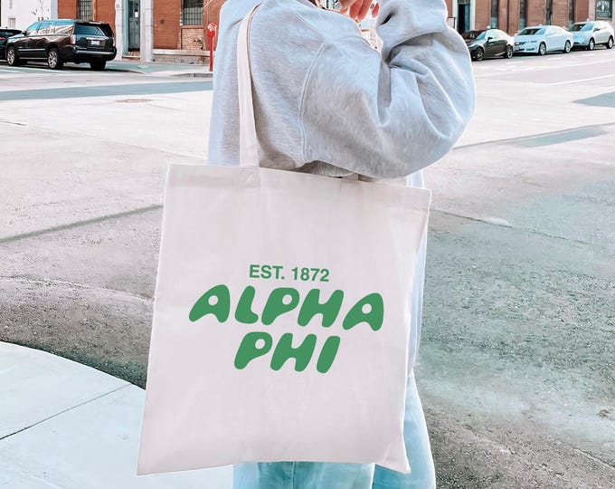 ALPHA PHI Tote Bag With Pink Boho Floral Pattern | APHI Tote, Sorority ...