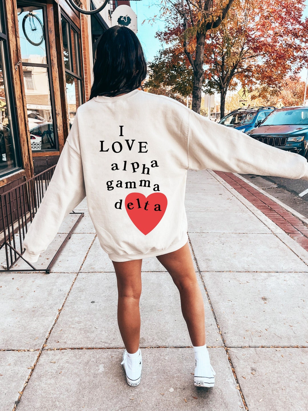 I Love Alpha Gamma Delta Crewneck Sweatshirt | Trendy Custom Alpha Gam Sorority Sweatshirt ...