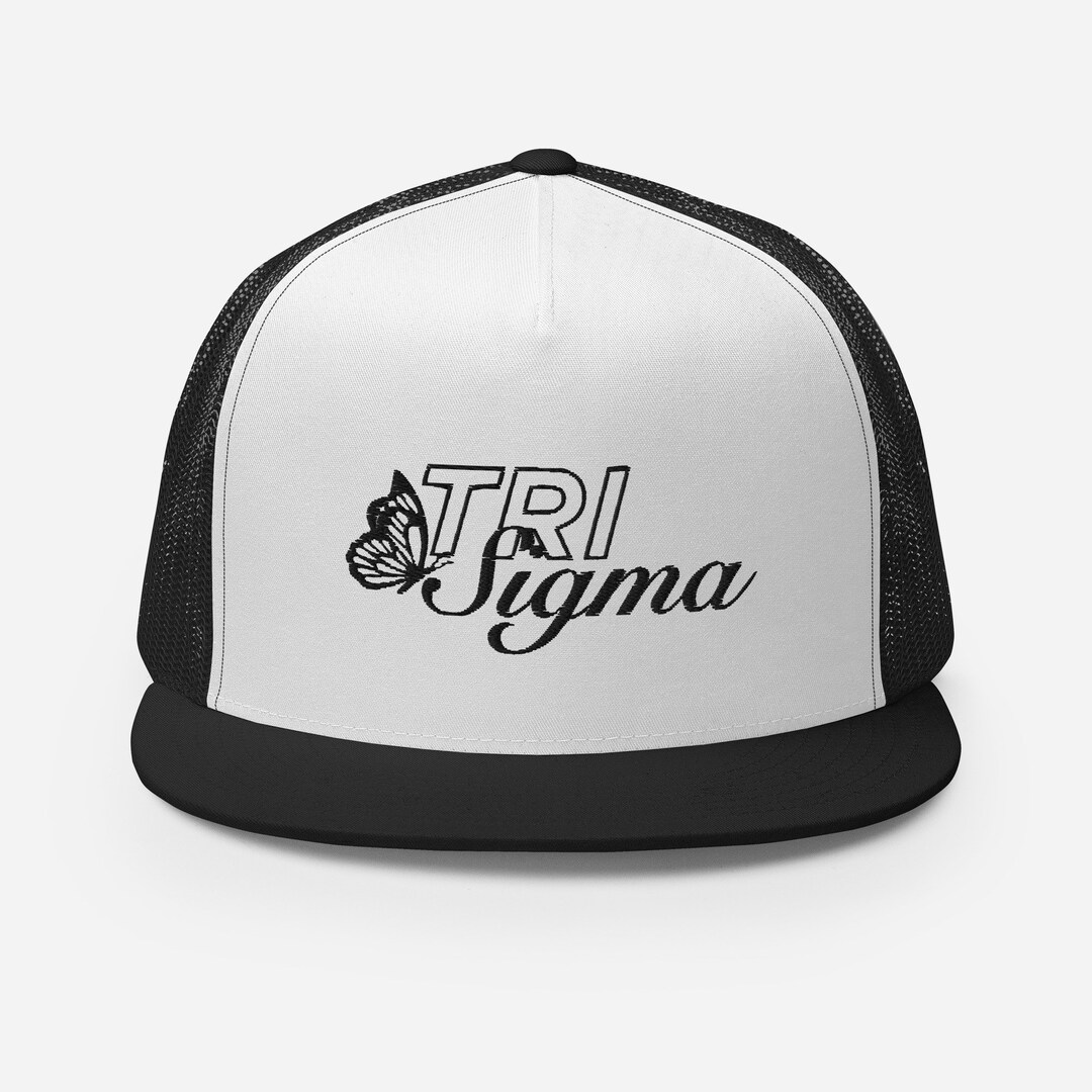 Sigma Sigma Sigma Cute Sorority Butterfly Script Embroidered Trucker ...