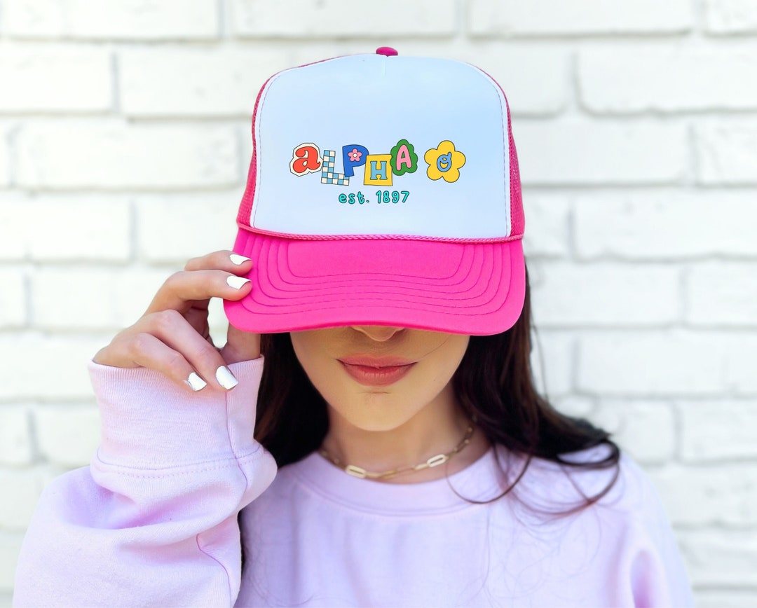 Alpha Omicron Pi Fun Doodle Scrapbook Trucker Hat Alpha O Trendy ...