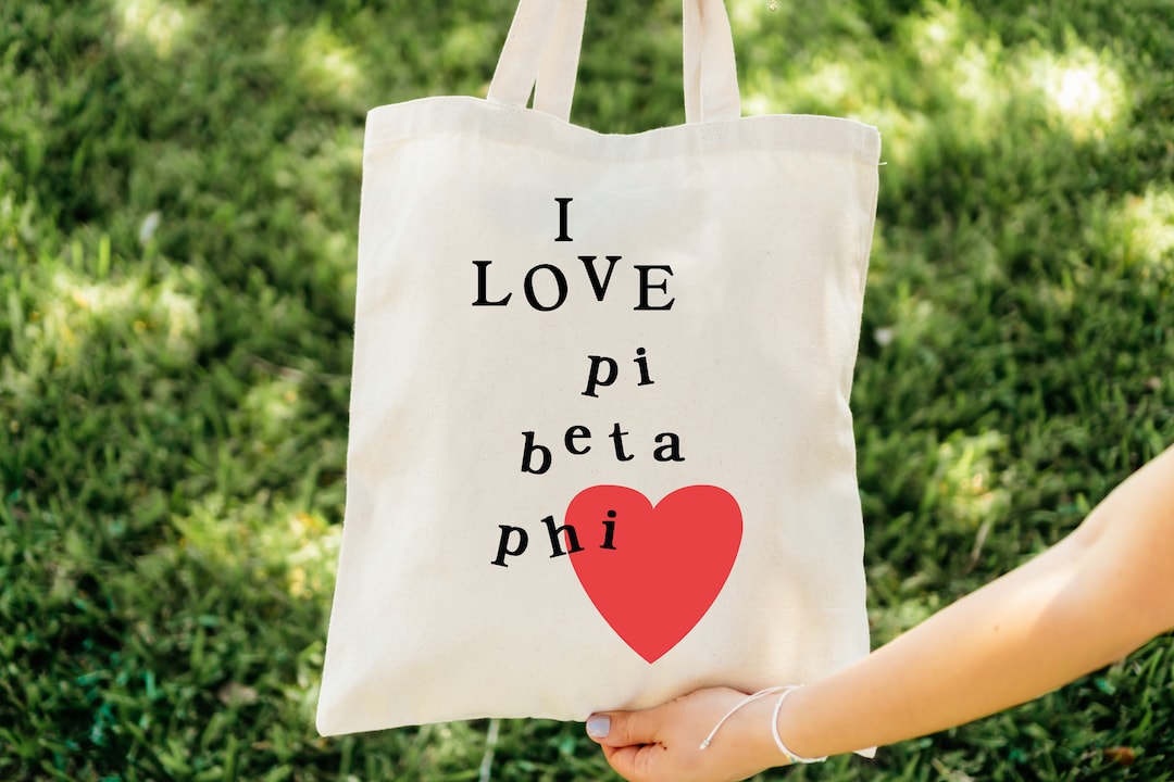 Pi Beta Phi I Love Heart Sorority Tote Bag | Pi Phi College Sorority ...