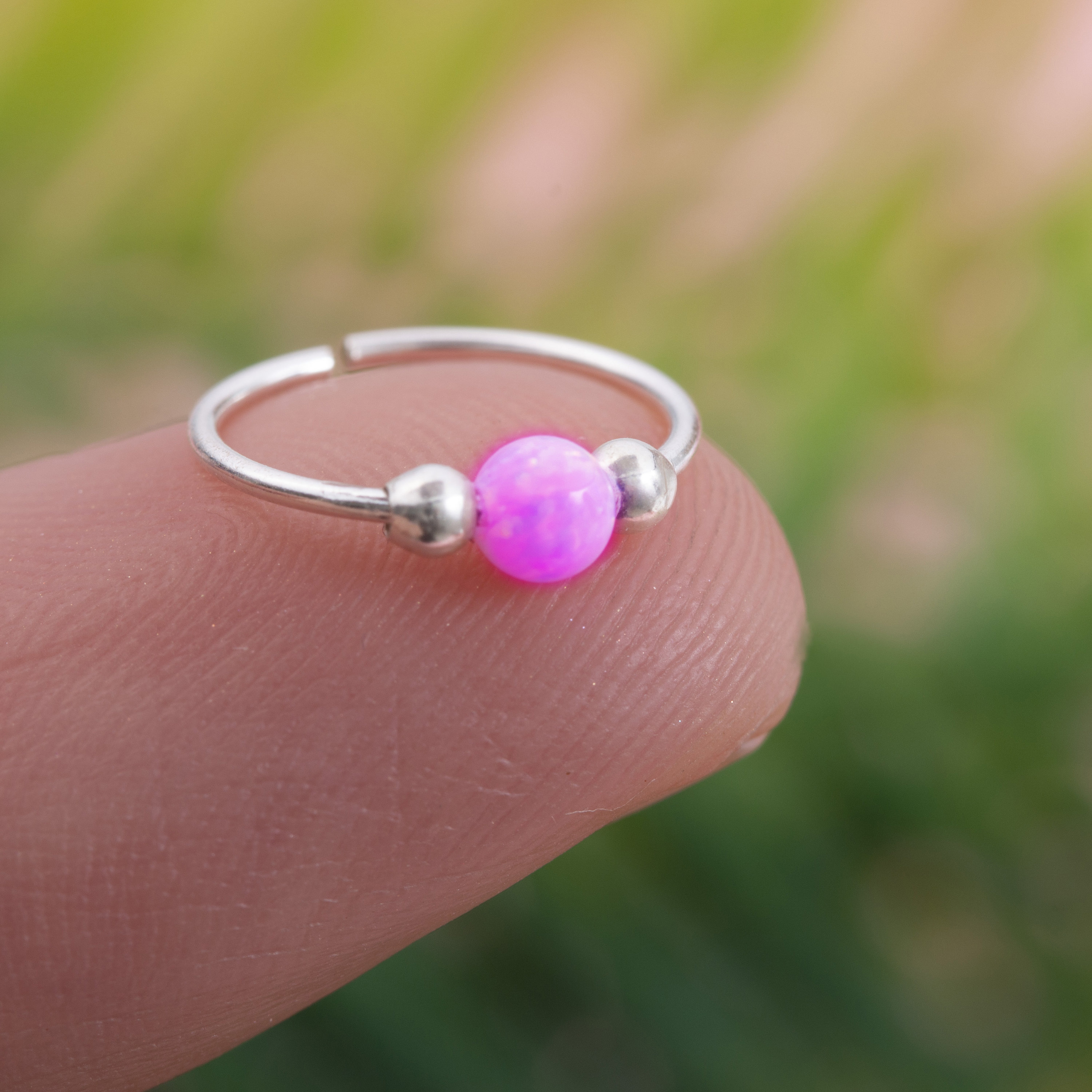 Nose Ring Hoop With Pink Opal 20 Gauge 925 Silver Hypoallergenic Nose ...