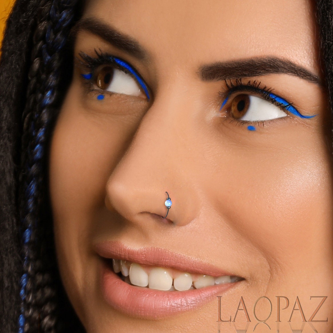Tiny Black Nose Hoop Rings 24g 925 Sterling Silver Nose Ring Blue Opal Black Nose Piercings For