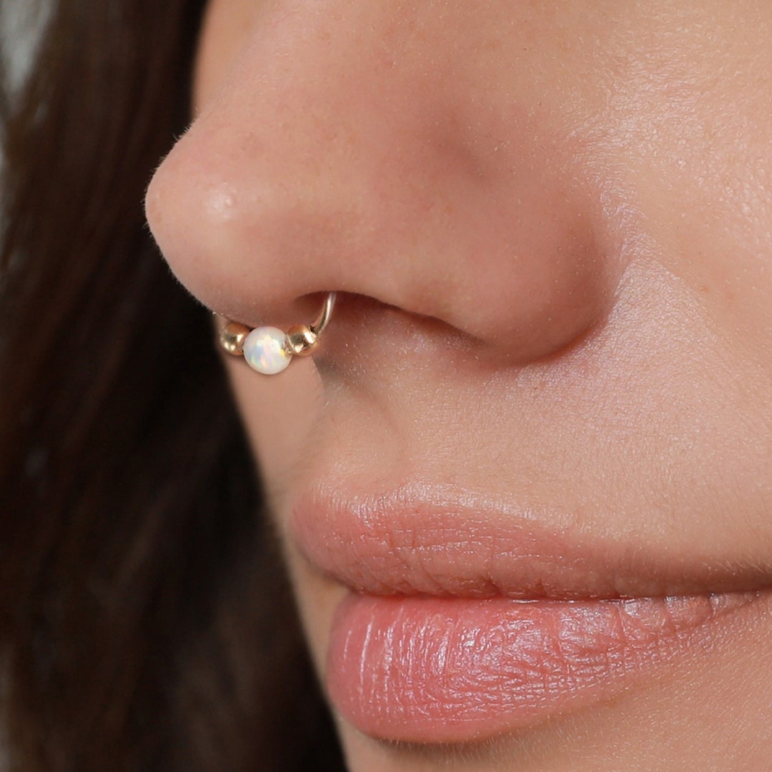 White Opal Faux Gold Septum Ring 20 Gauge Fake Septum Hoop Handmade ...