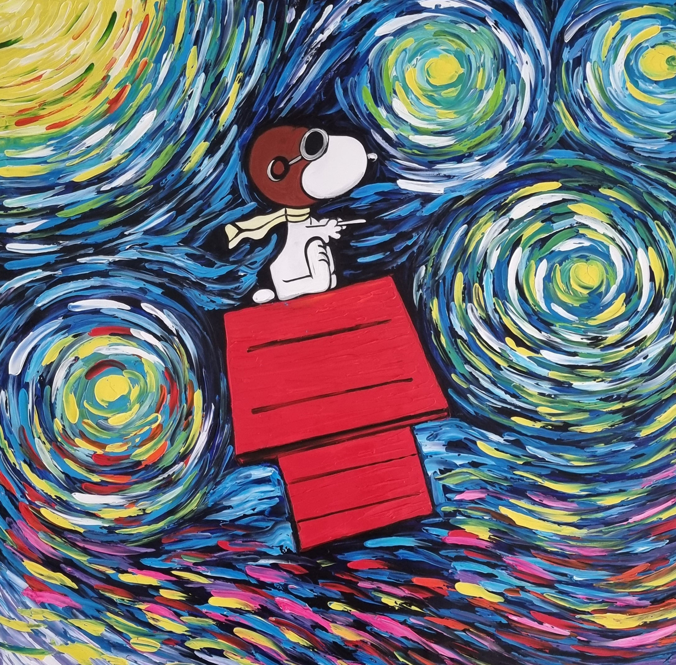 Snoopy Vincent Van Gogh, Starry Night, Hand Painted, Oil Painting ...