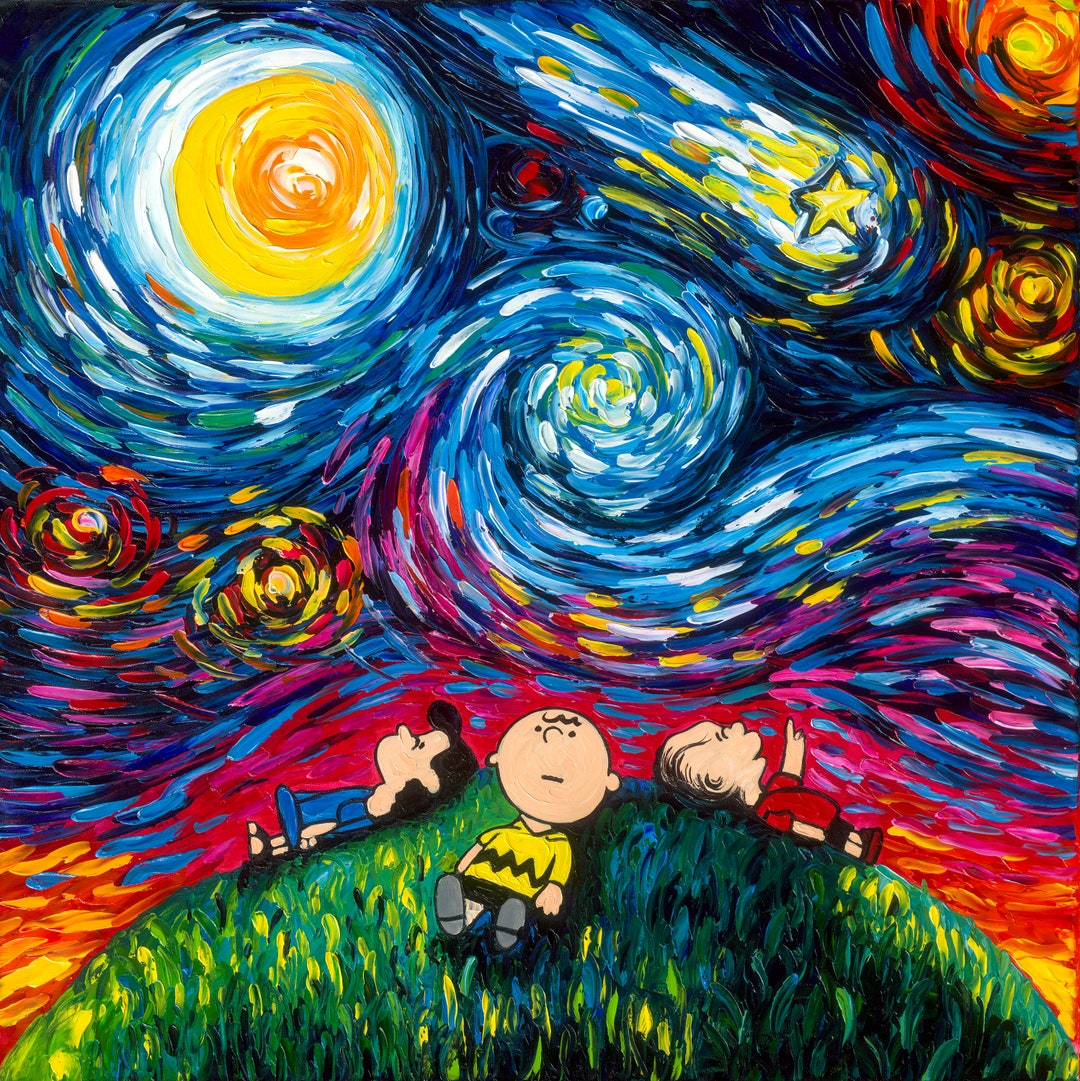 Photo Tile Made of Acrylic Glass Snoopy Vincent Van Gogh Starry Night ...