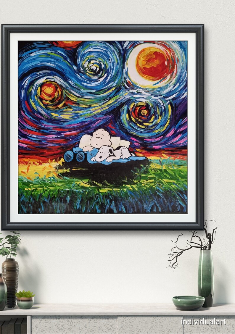 Snoopy Vincent Van Gogh, Starry Night, Hand Painted, Oil Painting ...