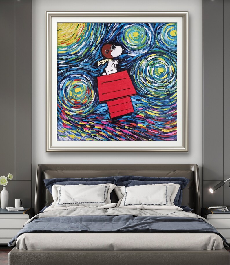 Snoopy Vincent Van Gogh, Starry Night, Hand Painted, Oil Painting ...