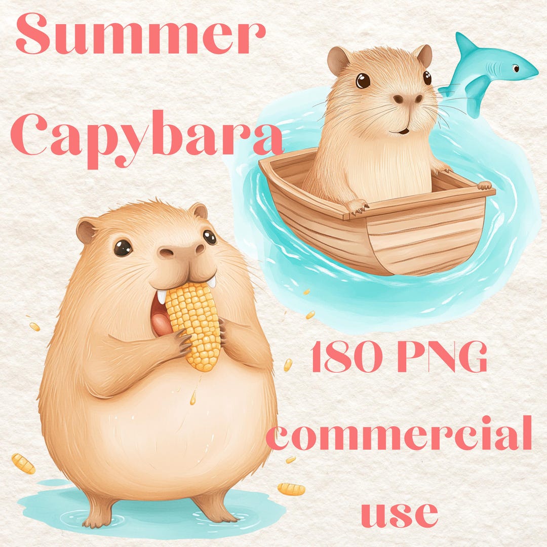 Capybara Funny Summer Activities 180 PNG, Cute Animal Kawaii Cartoon ...