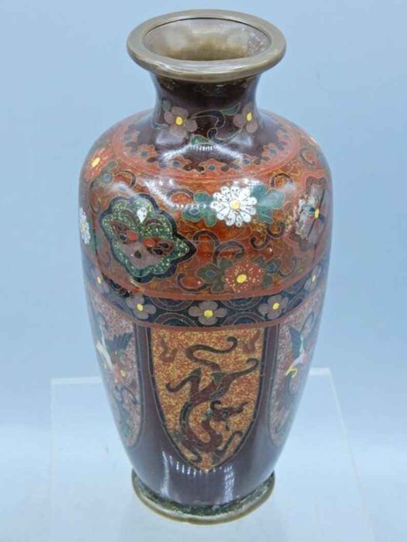 Japanese Enameled Copper Vase on Cloisonné Produced in the Meiji Period ...