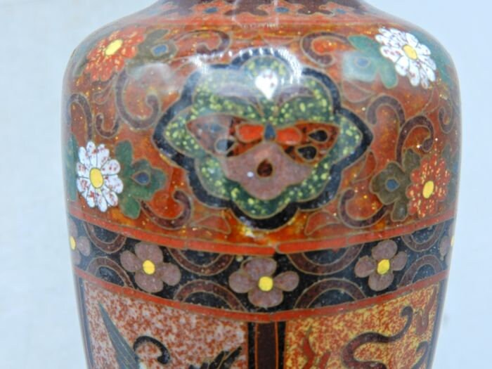 Japanese Enameled Copper Vase on Cloisonné Produced in the Meiji Period ...