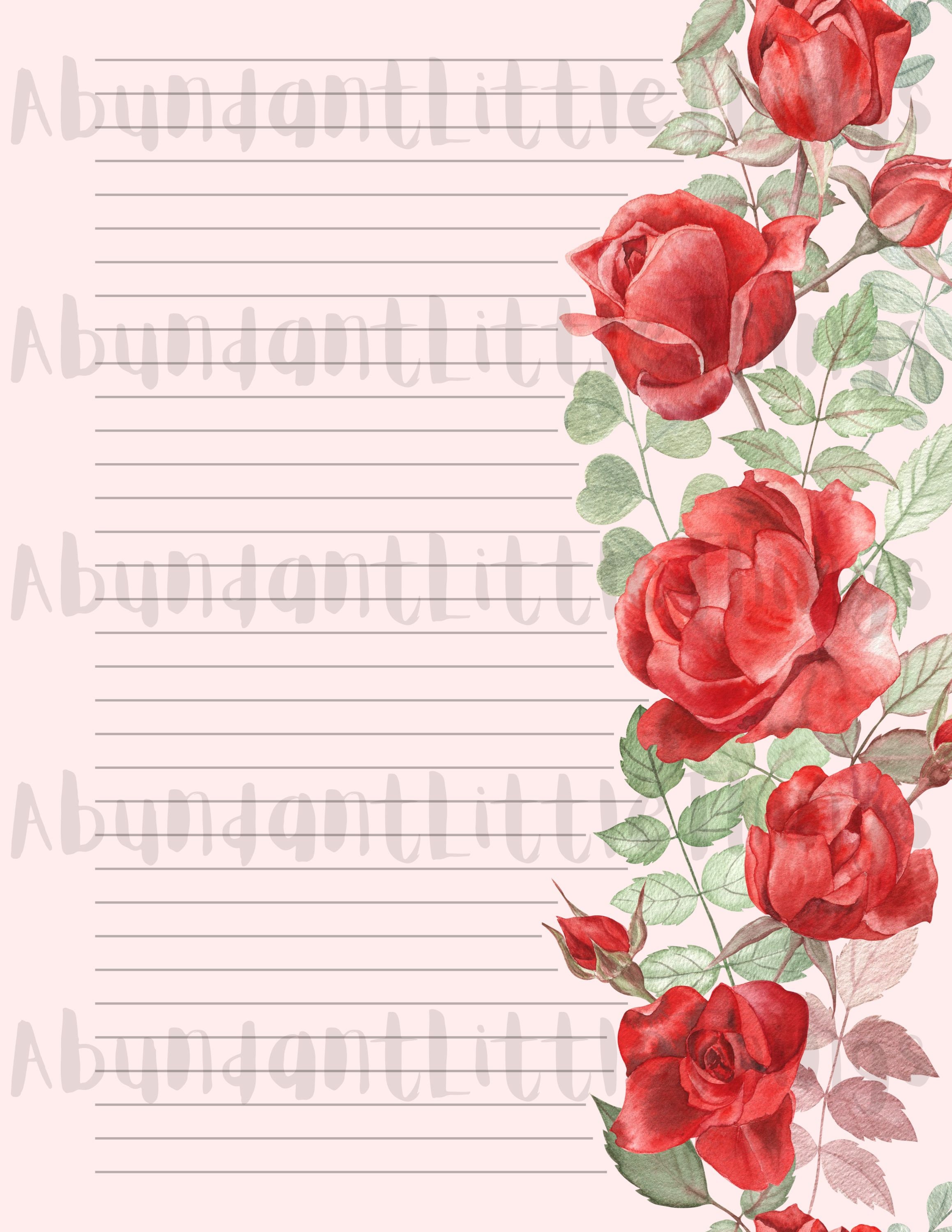 Printable Stationary, Rose Stationary, at Home Stationary, Digital ...