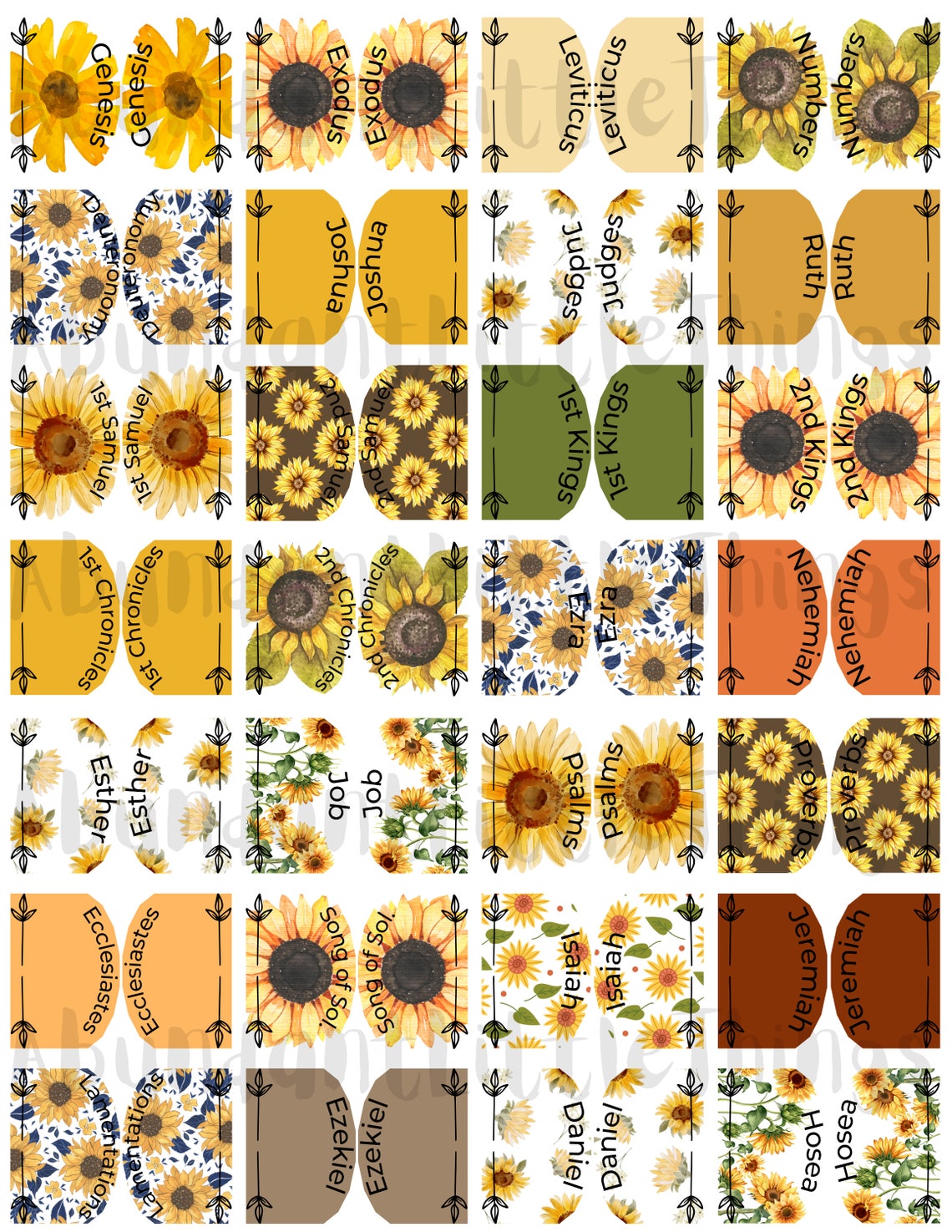 Digital Bible Tabs, Sunflower Bible Tabs, Floral Bible Tabs, Digital ...